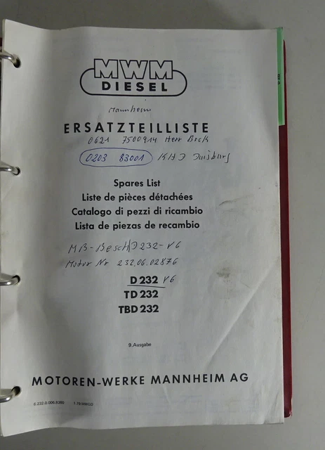 CATÁLOGO DE PIEZAS / Lista Mwm Motor D 232 / Td 232 V6/V8/V12 Stand 01/ ...