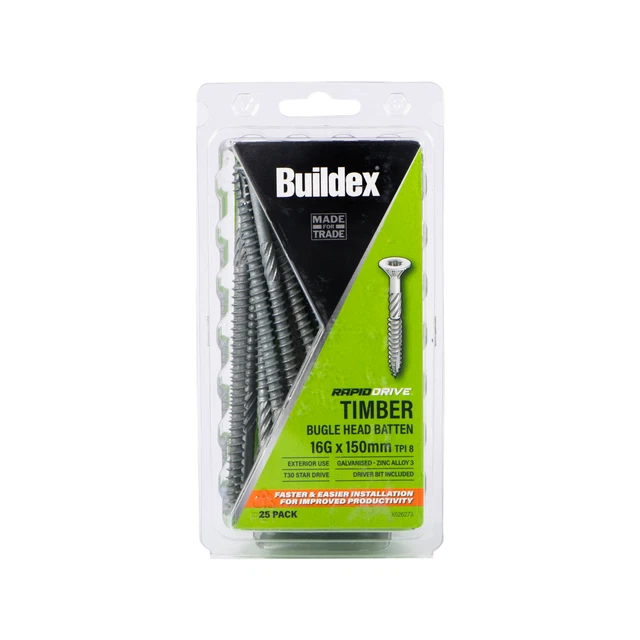 BUILDEX 16G X 150mm Galvanised Bugle Head Rapid Drive Batten Screws ...
