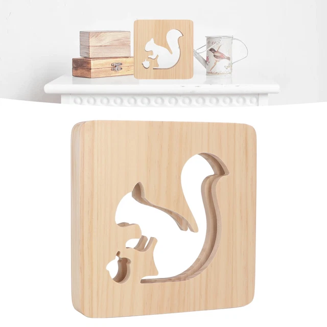 NURSERY NIGHT LIGHT Cute Squirrel Hollow Design Soft Warm LED Light USB ...