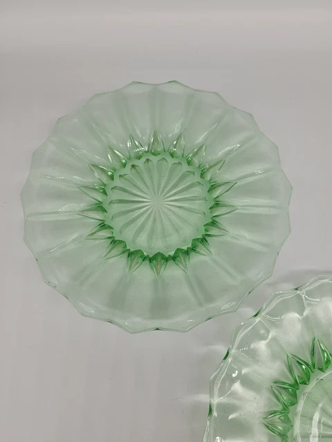 ART DECO GLASS plates 'Sunburst' Green Frosted Pressed Glass Side ...