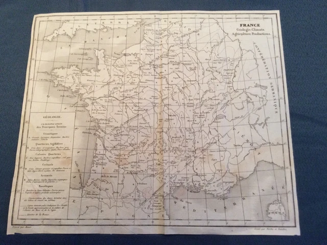 RARE CARTE DE France De 1835 ,Géologie,Climats,Agriculture,Production ...
