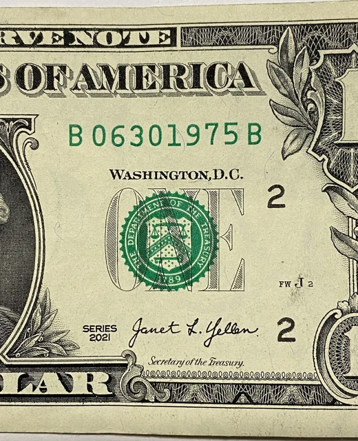 JUNE 30, 1975 B 06301975 B $1 One Dollar Bill Fancy Serial Number ...