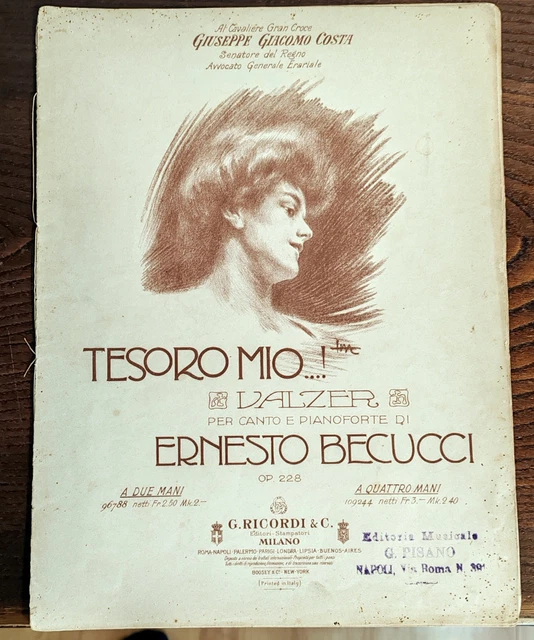 SPARTITO MUSICALE - ERNESTO BECUCCI - TESORO MIO..! VALZER - CANTO e ...