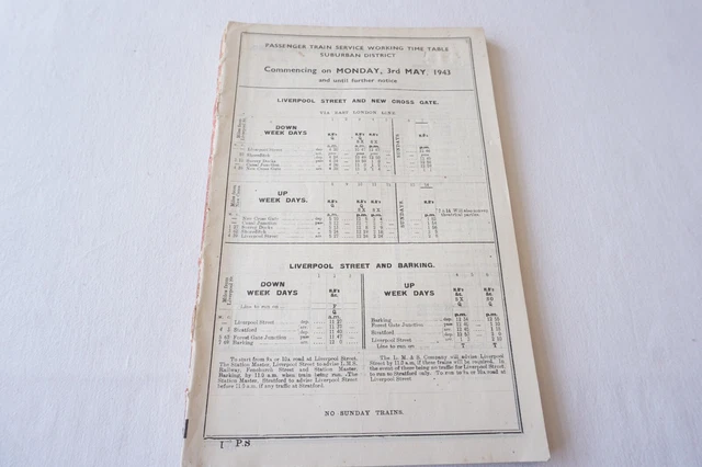 MAY 1943 LNER Liverpool Street Working Railway Timetable London & North ...