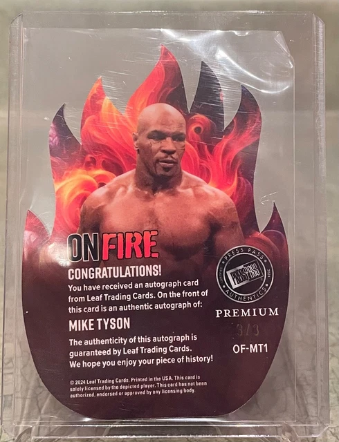 MIKE TYSON AUTO 3 Of 3 2024 Leaf Press Pass On Fire Diecut Autograph ...