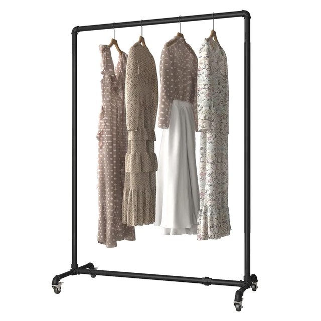 INDUSTRIAL PIPE CLOTHING Rack on Wheels Heavy Duty Garment Racks Rustic ...