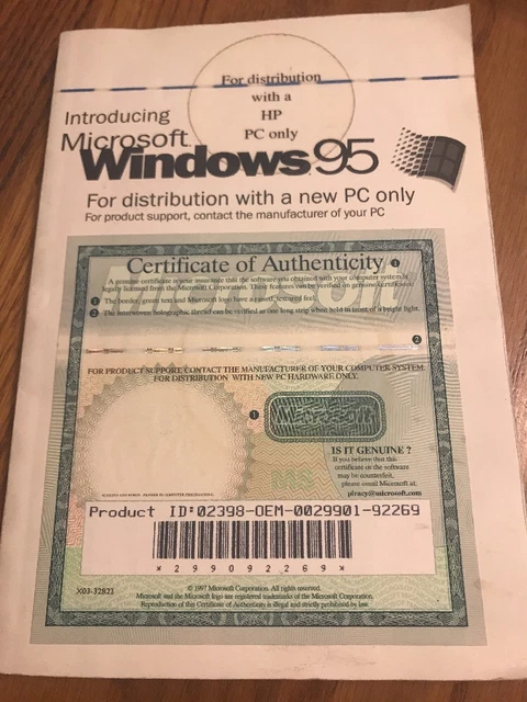 MICROSOFT WINDOWS 95 Introducing Windows Manual w/COA and Product Key ...