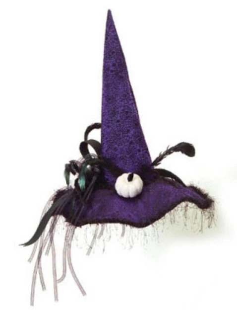 MELROSE 22& PURPLE Black Halloween Witch Hat White Pumpkins Feathers ...