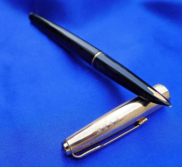 VINTAGE PARKER FOUNTAIN Pen. P110 12 Ct Rolled Gold Cap. Black Barrel ...