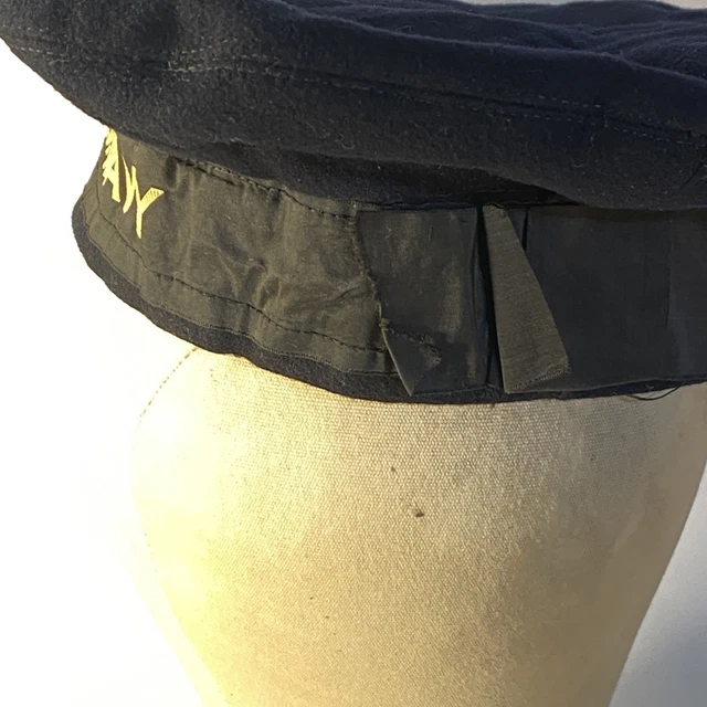 NAVY HAT WWII Beret Cracker Jack Flat Wool Sailor Cap Original United ...