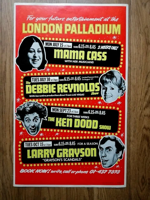 AUTHENTIC LONDON PALLADIUM theatre poster of Mama Cass Debbie Reynolds ...