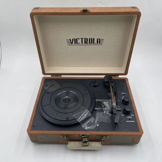 VICTROLA JOURNEY BLUETOOTH Portable Suitcase Record Player Brown - READ ...