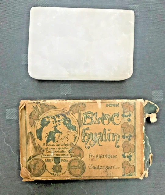 ANCIENNE BOÎTE PUBLICITAIRE BLOC HYALIN, avec sa pierre d'alun neuve ...