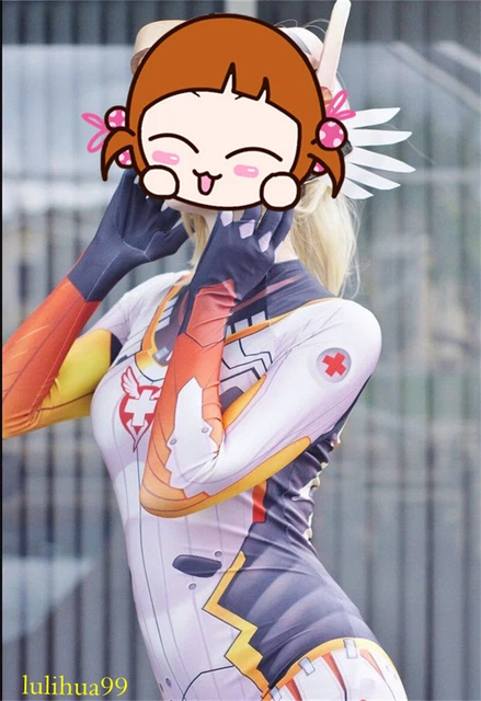 GAME OW OVERWATCH Dva Mercy Costume Angel Cosplay Jumpsuit Halloween ...