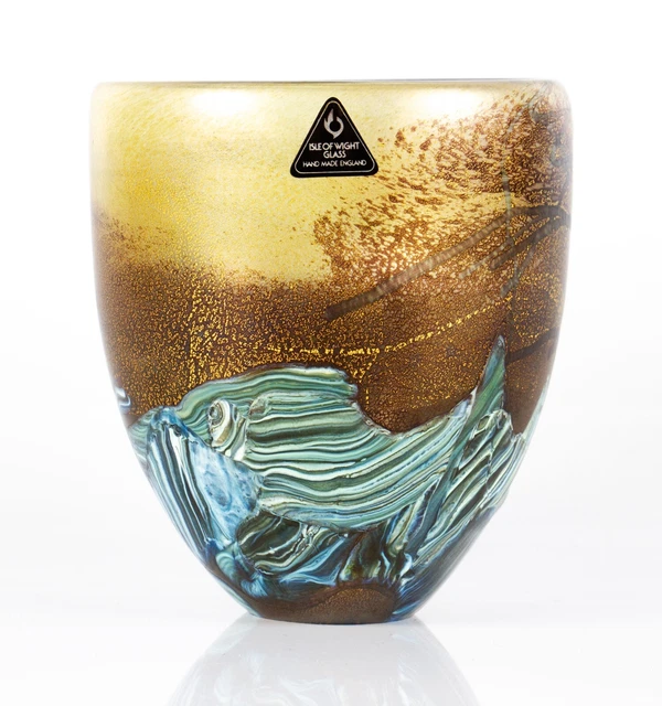 ISLE OF WIGHT Michael Harris signed Seascape pattern studio glass vase ...