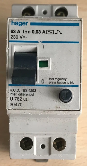 HAGER U726 63A RCD. 30ma 230v BS 4293 £10.99 - PicClick UK