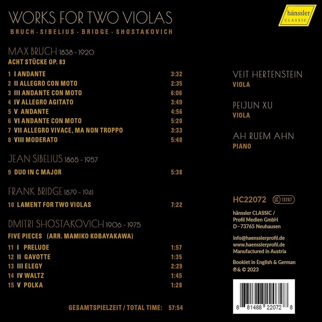 MAX BRUCH VEIT Hertenstein/Peijun Xu: Works for Two Violas (CD) Album ...