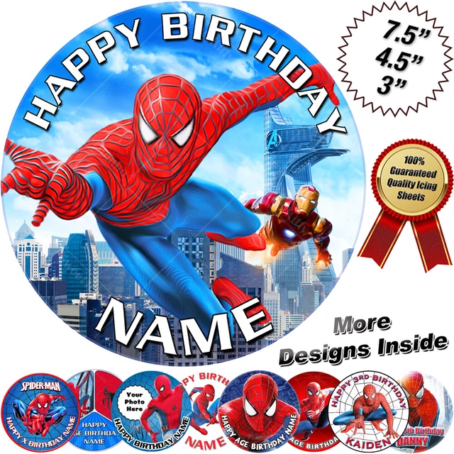 SPIDERMAN BIRTHDAY CAKE Topper Circle Personalised Edible Icing £2.99 ...