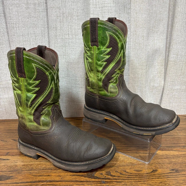 ARIAT WORKHOG SQUARE Toe Western Work Boots Men’s 9.5D Brown/Green ...