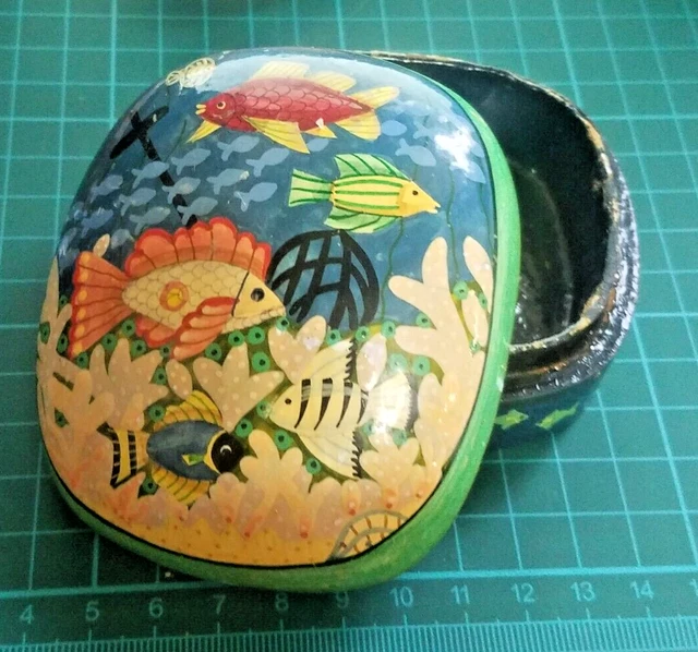 HANDCRAFTED RECTANGULAR SHAPED Fish Jewelry Box Paper Lacquered Kashmir ...