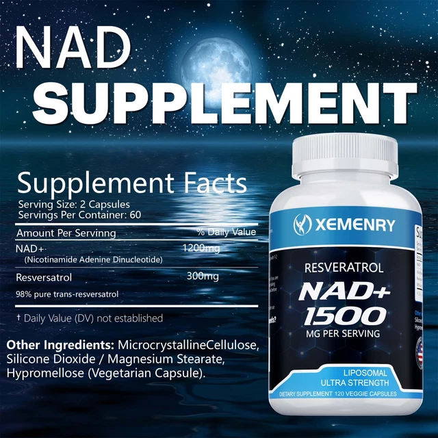 NAD+ 1500MG - Resveratrol, DNA Repair, Heart & Anti-aging Antioxidant ...