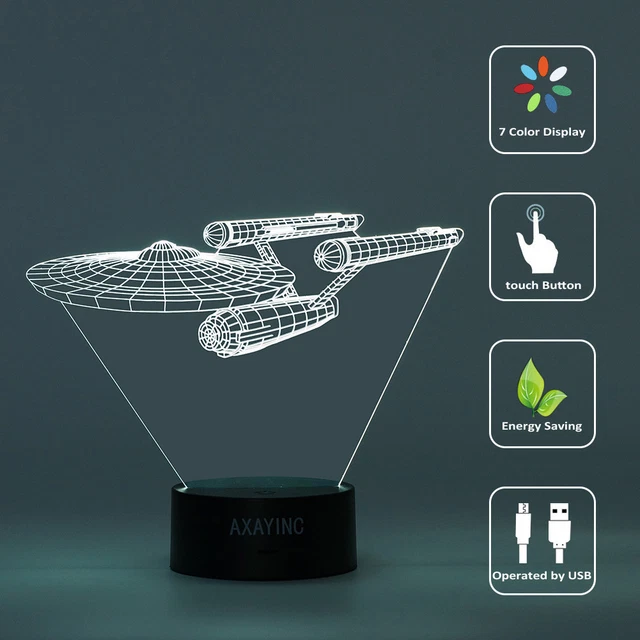 3D-STAR TREK USS Enterprise LED Night Light 7 Color Touch Switch Table ...