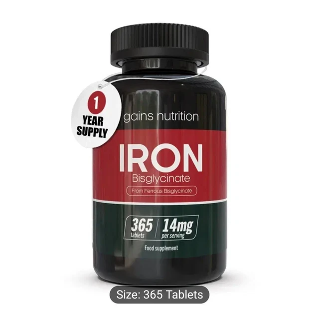 IRON BISGLYCINATE 365 Tablets High Strength Iron 14mg Serving/ Made in ...