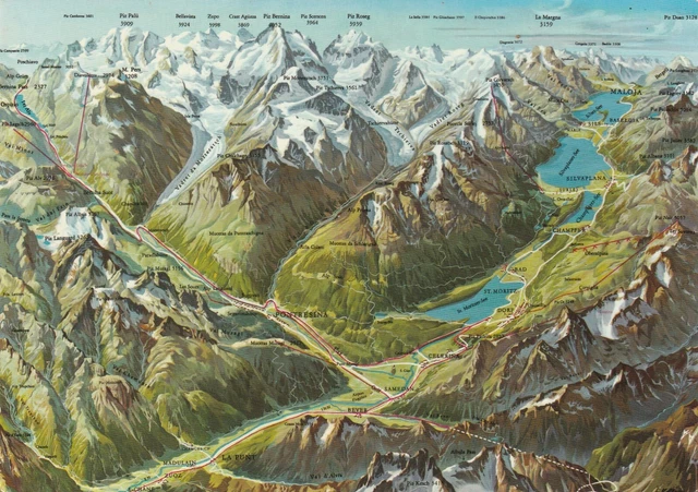 AK MAP LANDKARTE, Panoramakarte ***DAS ENGADIN*** EUR 1,00 - PicClick DE