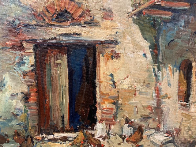 PAINTING ANTIQUE COURTYARD Home And Low Courtyard en Été Signed Soler ...