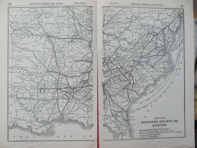 1911 SOUTHERN RAILROAD Original System Map Route Stations Sou Rr ...