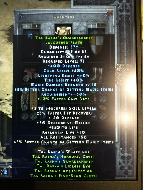 DIABLO II RESURRECTED D2R -Tal Rasha's FULL SET. includes armor and ...
