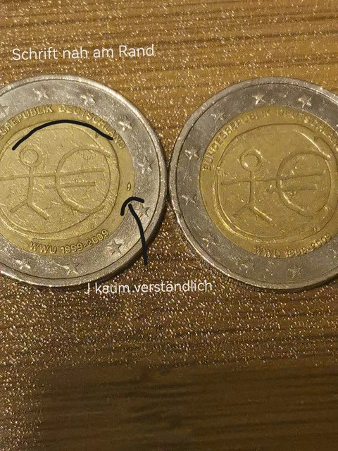 2 EURO MÜNZE Strichmännchen 🇩🇪 Prägung " J" und "G" WWU 1999-2009 Fehlprägung EUR 3,00 - PicClick DE