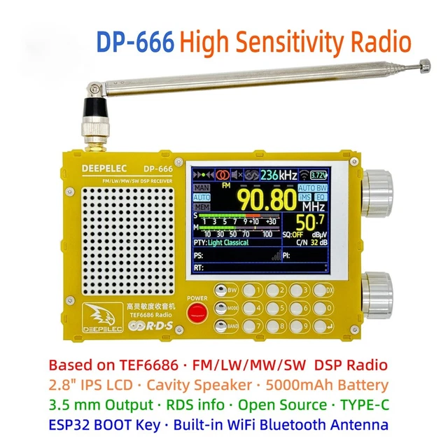 DP-666 TEF6686 RADIO 5000mAh High Sensitivity Full Band FM AM FM Short ...