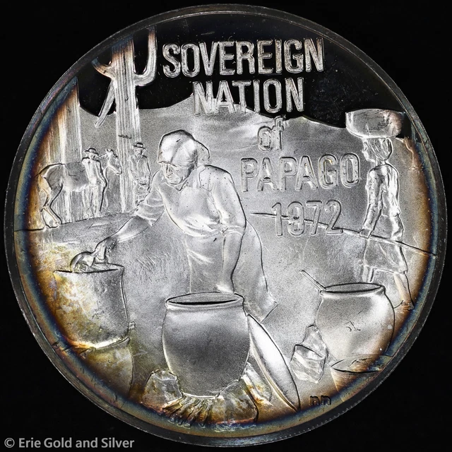 1972 FRANKLIN MINT Sovereign Nation of the Papago Tribe Silver Round £ ...