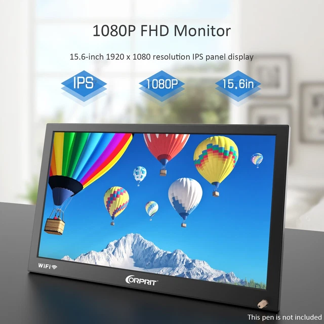 CORPRIT 15.6& 1080P Portable Monitor Full HD HDMI Type C Display Second ...
