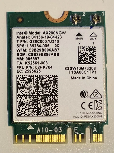 INTEL AX200 NGW M.2 WiFi 6 Wireless Module & Bluetooth 5.2 160MHz 00017 ...