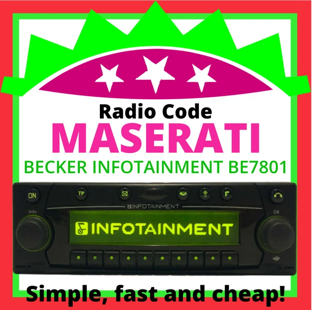 CODE RADIO MASERATI Becker Infotainment BE7801 système de navigation Aston Martin Ferrari EUR 6 ...