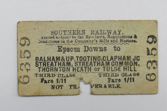 SOUTHERN RAILWAY TICKET Epsom Downs to Balham etc 3rd class #6359 £3.00 ...