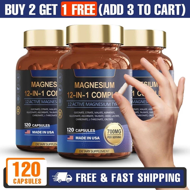 MAGNESIUM COMPLEX 700MG 12 in 1 Magnesium Supplement -120 Capsules £11. ...