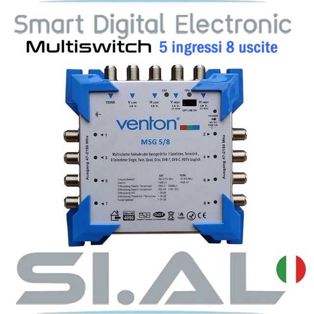 CENTRALINO TV MULTISWITCH 8 utenze satellitare 5 ingressi con digitale ...