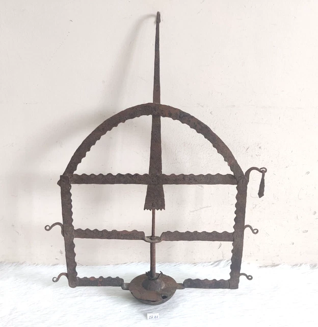 19C ANTIQUE IRON Handcrafted Single Wick Oil Lamp Hanging Deepak ...