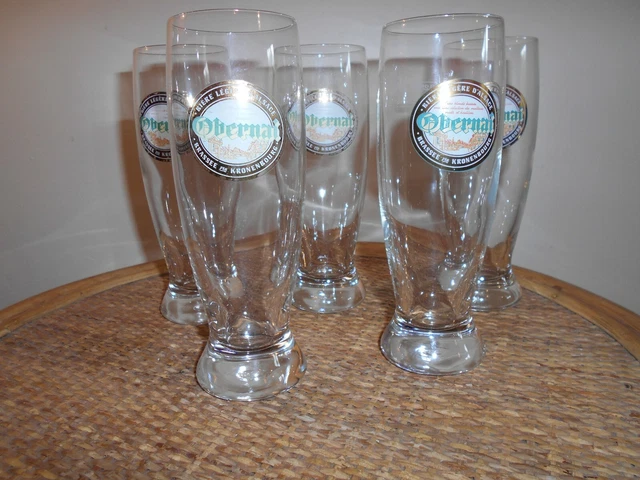 FIVE VINTAGE BEER GLASSES, ADVERTISING 'OBERNAI' BLONDE BEER By ...