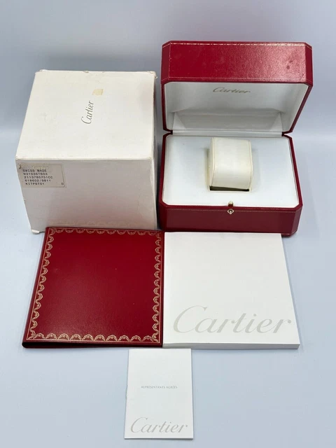 VINTAGE ORIGINE CARTIER Boîte à montre rouge coffret bois cuir Livret ...