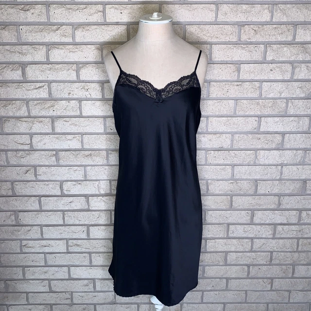 VINTAGE GILLIGAN & O’Malley Bias Cut Slinky Black Opaque Mini Slip ...