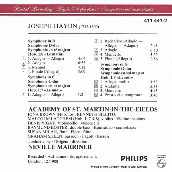 JOSEPH HAYDN THE Academy Of St. Martin-in-the-Fields Sir Neville ...