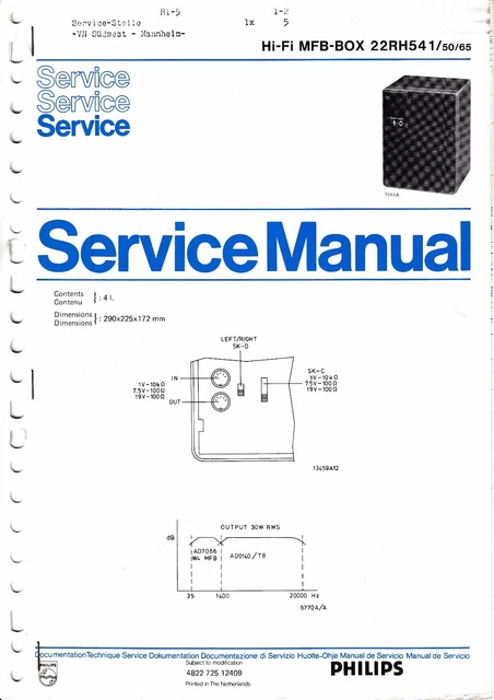 SERVICE MANUAL INSTRUCTIONS for Philips Mfb-Box 22 Rh 541-50, 65 $10.97 ...