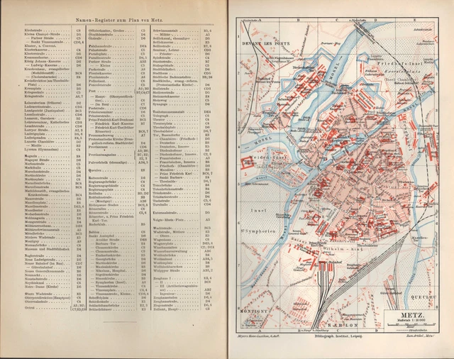 MAP CITY MAP 1907: city map METZ and surroundings. France France ...