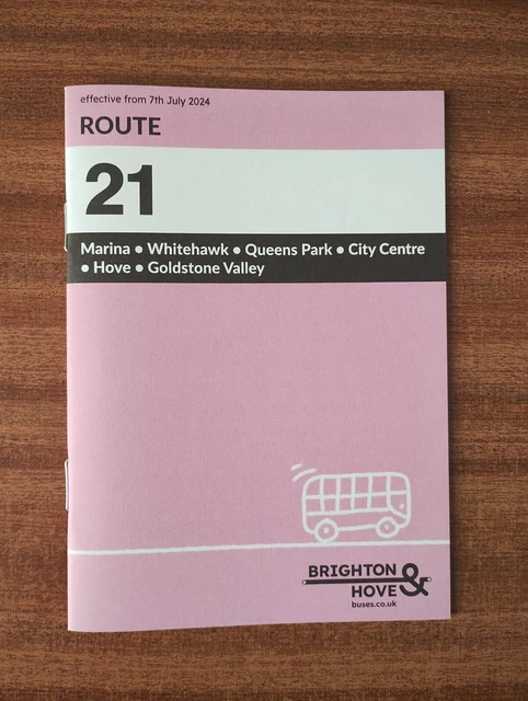 BRIGHTON & HOVE Buses July 2024 Route 21 bus timetable booklet £1.25 ...