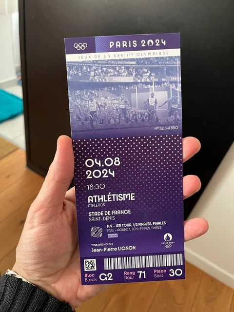 TICKET - BILLET Souvenir JO - Finale Athletisme 100m Olympic Games ...