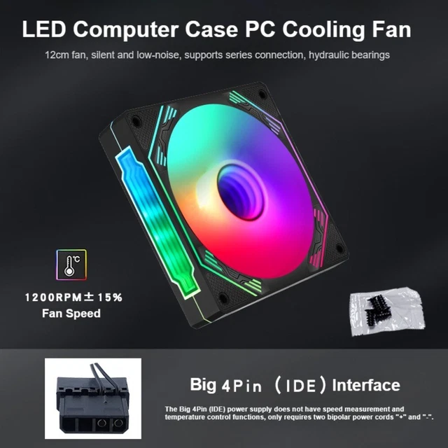 LED CPU PC case Cooling Fan RGB Quiet PWM 4Pin Slim 120mm 12cm 12V ...